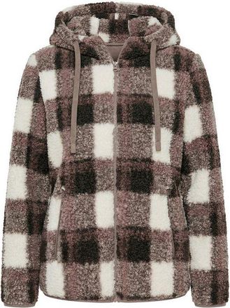 Ulla Popken Sweatjacke Teddy-Jacke Karo Kapuze Langarm