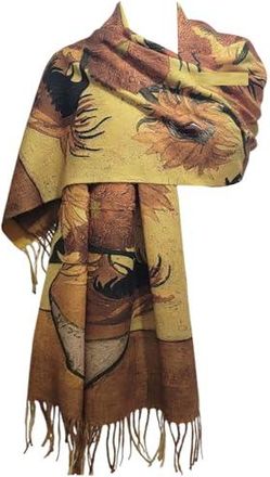 GFM &Eacute;charpe en laine m&eacute;lang&eacute;e avec texture cachemire, motif peint artistique, pour automne hiver (PWSHL), L