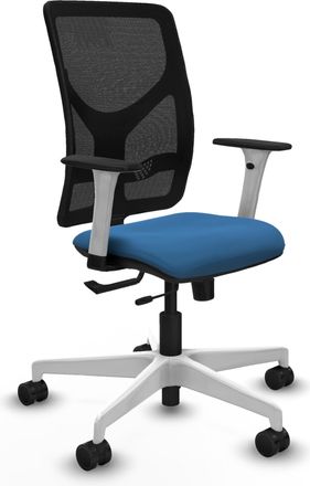 Piqueras y Crespo Blauer Schreibtischstuhl mit wei&szlig;en und schwarzen Armlehnen, h&ouml;henverstellbare Lendenwirbelst&uuml;tze, ausgestattet mit Syncro/Traslack und Schneideschaum