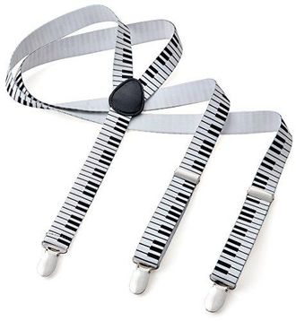 Miobo Bretelles longues pour enfants, forme en Y, 3 clips, &eacute;lastiques, &eacute;troites, Piano blanc, XS