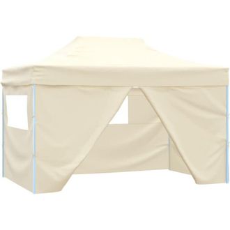 vidaXL Tente pliable avec 4 parois lat&eacute;raux 3 x 4,5 m Blanc cr&egrave;me