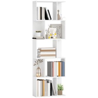 HOMCOM Bibliothèque à 5 Niveaux, Meuble de Rangement en Forme de S avec étagères, étagère de Rangement pour Salon, Chambre Bureau, 60 x 24 x 184,5 cm, Blanc