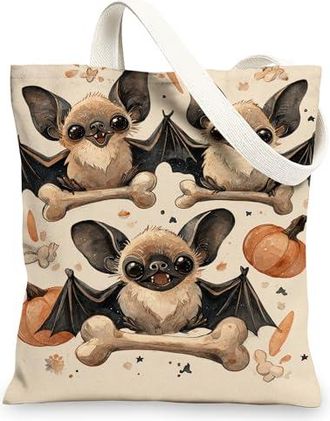 Generic Sacs fourre-tout en toile motif chauve-souris mignonne, sacs dépicerie réutilisables, légers et lavables avec bandoulière pour voyage, plage, pique-ni