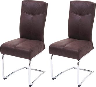 Mendler 2er-Set Esszimmerstuhl HWC-G56, K&uuml;chenstuhl Freischwinger Stuhl, Textil Wildleder-Optik - braun
