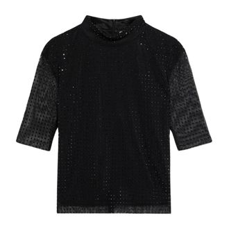 Oltre T-shirt en tulle avec micro-cristaux - Femme - Blouses et Chemises - Noir - Taille: 44 FR