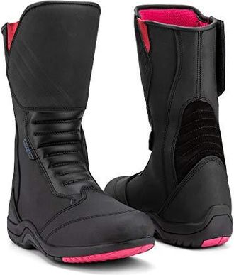 Be Fast Bottes de moto en cuir pour femme, coloris violet WP noir, taille 36