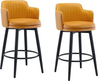 Generic Drehbarer Barhocker, 2er-Set mit R&uuml;ckenlehne, K&uuml;chenbarhocker, Tresenhocker mit Armlehnen, Metallbeine