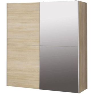 Les Tendances Les Tendances - Armoire coulissante 2 portes avec miroir - Ch&ecirc;ne sonoma - L 170,3 x P 61,2 x H 190,5 cm - 2 penderies et tablettes int&eacute;gr&eacute;es