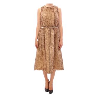 Dolce & Gabbana Femme, Robes, Brun, Taille: 36 FR Robe de luxe sans manches en soie à genouillère