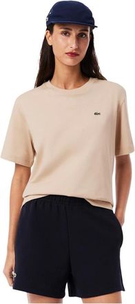 Lacoste Femme, Tops, Beige, Taille: 36 FR T-shirt en coton doux coupe d&eacute;contract&eacute;e