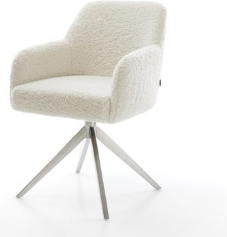 DELIFE Drehstuhl Greg-Flex Teddystoff Beige Kreuzgestell breit Edelstahl 360&deg; drehbar Wippfunktion Taschenfederkern, Esszimmerst&uuml;hle