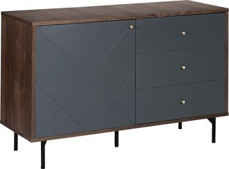 Beliani Modernes Sideboard grau/dunkler Holzfarbton mit Tür und 3 Schubladen Palmer