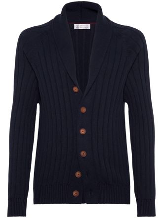 Brunello Cucinelli cardigan &agrave; col ch&acirc;le - Bleu