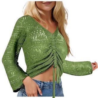 Generic Robes boh&egrave;me 2026 pour femmes, haut court transparent &agrave; &eacute;paules d&eacute;nud&eacute;es avec manches et pull &agrave; volants, Vert, XL