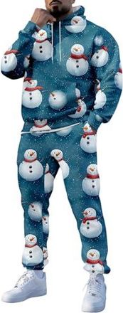 Generic Tenue 2 pièces à capuche pour homme - Coupe régulière - Survêtement de Noël amusant à manches longues pour homme - Sweat à capuche imprimé chaud et pa
