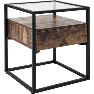 Beliani Beliani - Table dAppoint Moderne Plateau en Verre et 1 Tiroir en mdf Bois foncé Mauk