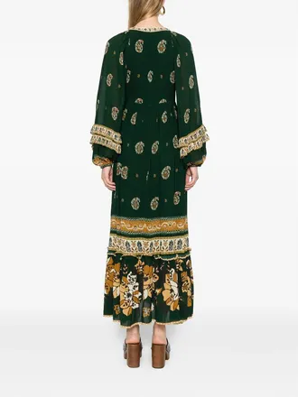 Farm Rio Floral Print V-Neck Dress - Green