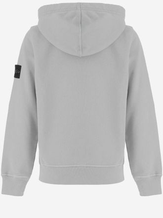 Stone Island Boys Hooded Cotton Sweatshirt With Logo Patch Light Grey Hoods & Sweatshirts