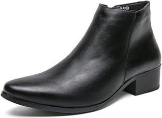 Generic Bottines Chelsea &agrave; enfiler en cuir pour homme avec fermeture &eacute;clair lat&eacute;rale, style d&eacute;contract&eacute;, tendance, bout pointu, talon &eacute;pais, bottines Oxford p