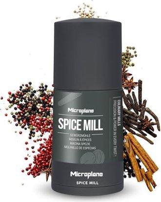 Microplane Gewürzmühle 2in1 - Anthrazit Grau | Manuelle Mühle mit rasiermesserscharfer Edelstahlklinge | Reibt Muskatnuss, Zimt, Tonkabohne, LangenPfeffer, Nüsse