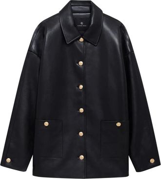 Anine Bing Femme, Vestes, Noir, Taille: 38 FR Blouson en cuir noir &agrave; boutons
