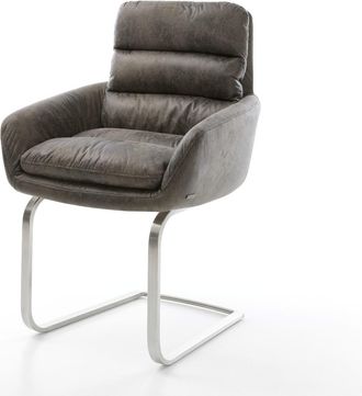 DELIFE Freischwinger Abelia-Flex mit Armlehnen Mikrofaser Grau Antik Freischwinger flach Edelstahl, Esszimmerstühle