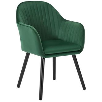 Woltu Chaise de Salle à Manger en Velours, Chaise Cuisine, sur Pieds en Bois Massif, Vert Foncé BH259dgn-1