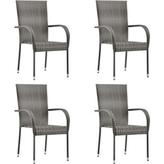 vidaXL Vidaxl - Chaises empilables dext&eacute;rieur lot de 4 Gris R&eacute;sine tress&eacute;e