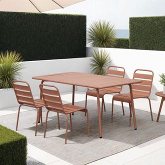 M&S Collection M&s - Ensemble table de jardin + 4 chaises en m&eacute;tal terracotta - baca