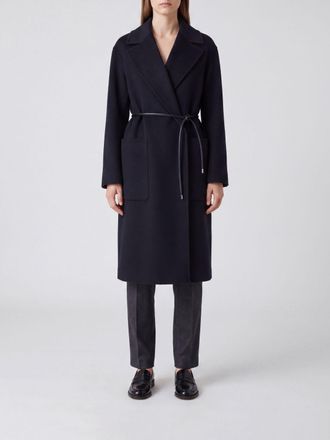 Sportmax Langer Robenmantel aus reiner Schurwolle mit Lederg&uuml;rtel
