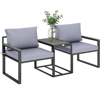 OUTSUNNY Salon de jardin - Outsunny - 3 pi&egrave;ces - ensemble de jardin avec coussins 14cm et accoudoirs en composite bois-plastique - gris