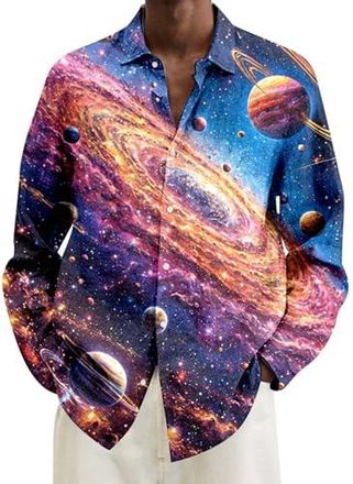 Generic Costume de Galaxie pour Homme - Chemise hawa&iuml;enne &agrave; Manches Longues Homme, Vacances, Plage, Loisirs, Chemise boutonn&eacute;e Tropicale Carnaval, f&ecirc;te discot