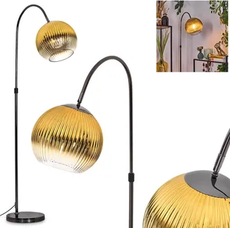 HOFSTEIN Stehleuchte Koyoto, Stehlampe aus Metall/Riffelglas in Schwarz/Chrom/Gold/Klar, verstellbare Leuchte im Retro/Vintage-Design (Ø 25cm), Fußschalter, 14