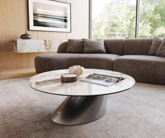 DELIFE Couchtisch Edge Rund 100x100 cm Keramik Minas Melange Conis Edelstahl geb&uuml;rstet, Couchtische