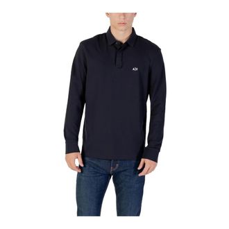A|X Armani Exchange Blau Bedrucktes Langarm-Poloshirt - - Tops - Herren - Blau - 2XL