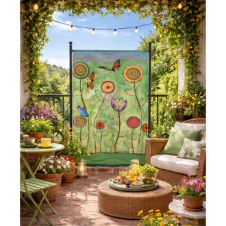 Quick Star Quick Star - Paravent 180 x 78 cm Green Flowers Raumteiler Stellwand Trennwand Balkon Garten Sichtschutz