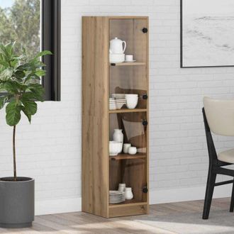 vidaXL Vidaxl - Buffet haut en bois ding&eacute;nierie ch&ecirc;ne artisanal 35 x 37 x 142 cm - Portes en verre pour objets d&eacute;coratifs - Rangement moderne et &eacute;l&eacute;gant