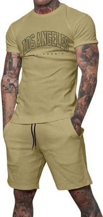 TOMWELL Jogging Survêtement Homme 2 Pièces Été Décontracté à Manches Courtes Col Rond T-Shirt Imprimée et Short Sport Ensembles Casual Sportswear Homme Fitnes