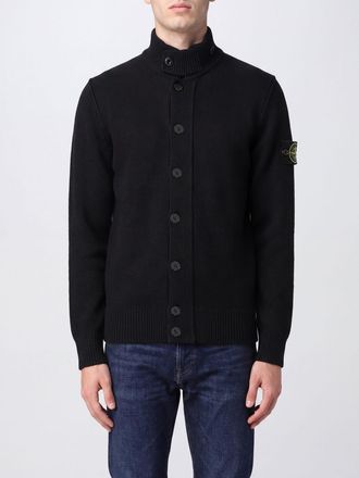 Stone Island Cardigan en m&eacute;lange de laine vierge &agrave; col montant et patch logo