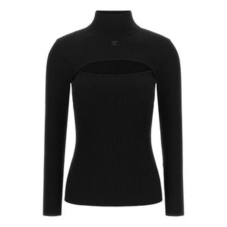Courr&egrave;ges Femme, Pulls, Noir, Taille: 36 FR Pull col roul&eacute; c&ocirc;tel&eacute;