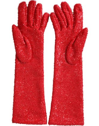 Dolce & Gabbana Womens Red Lurex Fantasia Mid Arm Length Gloves