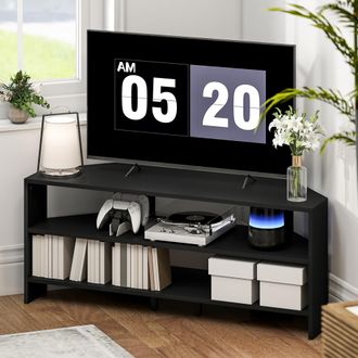 HOMCOM Eck-TV-St&auml;nder f&uuml;r 47-Zoll-Fernseher, moderner TV-Schrank mit 2 offenen Regalen, f&uuml;r Wohnzimmer, Schlafzimmer, Schwarz