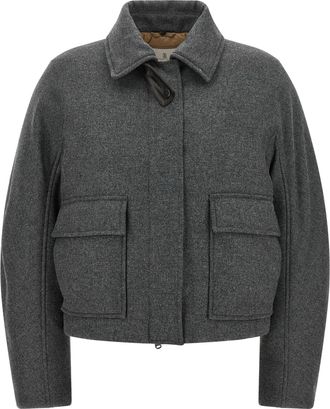 Brunello Cucinelli Shearling Collar Wool-Cashmere Jacket - Charcoal