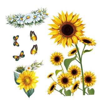 DOITOOL Sonnenblumen Wandtattoo Selbstklebend DIY Floral Wanddeko für Wohnzimmer Schlafzimmer Kinderzimmer mit Schmetterlingsmotiv Abziehbar und Einfach Anzub