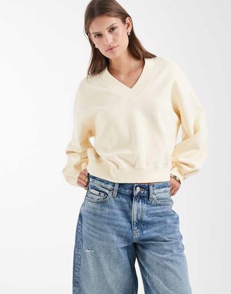 Levi's Sweat ample vintage &agrave; col en V - Jaune clair-Blanc