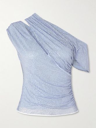 Self Portrait Asymmetrisches Oberteil Aus Mesh Mit Kristallen - Blau