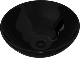 vidaXL Bassin Dévier Rond Céramique Noir pour Salle de Bain Lavobo Lave-mains