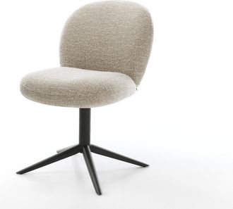 DELIFE Drehstuhl Nube-Flex Webstoff Soft Beige Fußkreuz Schwarz 360° drehbar Wippfunktion Taschenfederkern, Esszimmerstühle