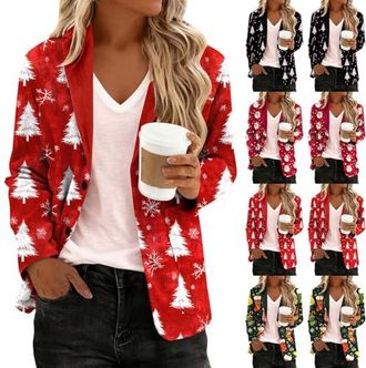 Generic HUIFUAO Blazer de Noël en velours côtelé pour femme - Costume amusant de Père Noël - Veste à manches longues - Revers boutonné - Manteau de Noël profe