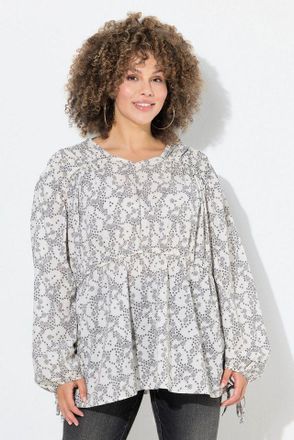 Ulla Popken Longbluse Bluse Quer-Tunnelz&uuml;ge A-Linie V-Ausschnitt Langarm